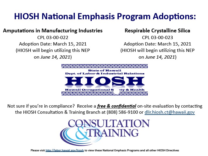 Occupational Safety and Health | HIOSH Adopts Two New National Emphasis ...