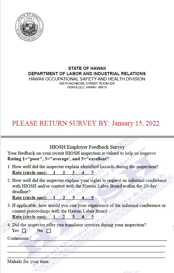 Occupational Safety and Health | Quarterly HIOSH Enforcement Surveys ...
